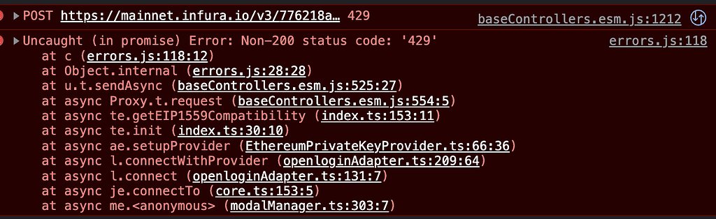 Uncaught (in promise) Error: Non-200 status code: '429' - Error 429 ... Uncaught (in promise) Error: Non-200 status code: '429' - Error 429 ...